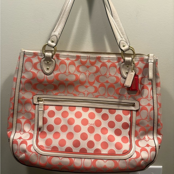 Coach | Bags | Coach Signature Canvas Poppy Hallie Tote 22 | Poshmark